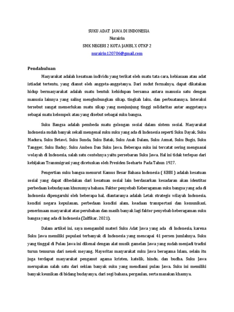 Artikel KTI SUKU ADAT JAWA Nurairin X OTKP 2 | PDF | Ilmu Sosial | Agama & Spiritualitas