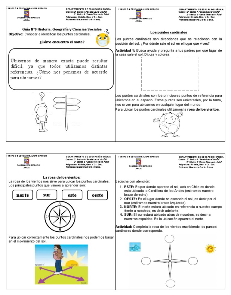 Actividades sobre Puntos Cardinales para Niños | PDF