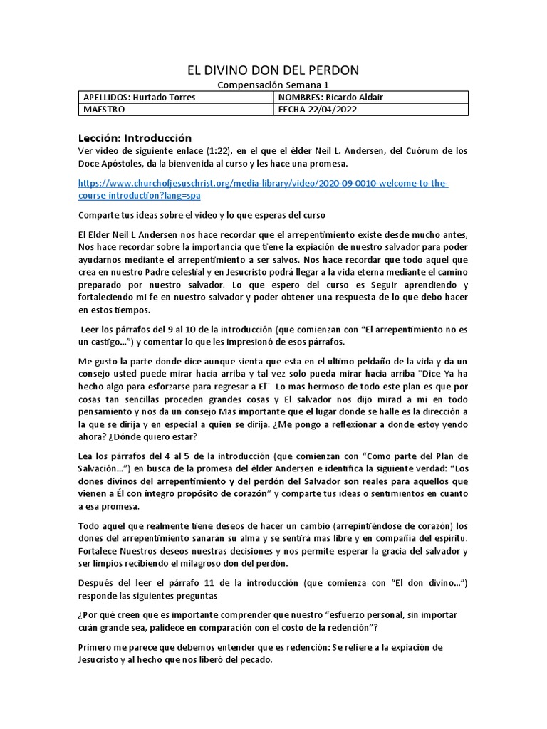 SEM 01 - El Divino Don Del Perdón | PDF | Perdón | Pecado