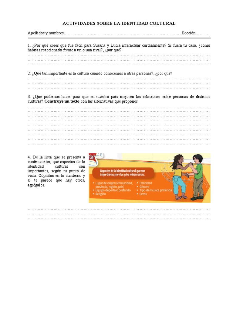 Actividades Sobre La Identidad Cultural | PDF