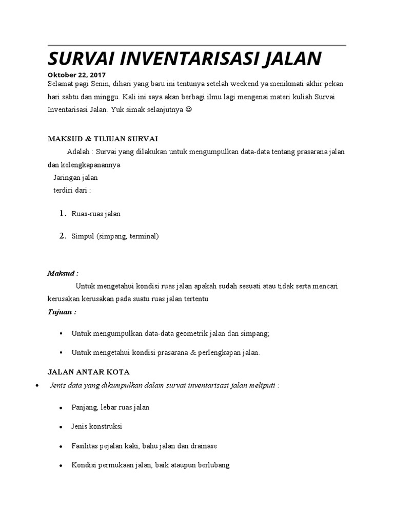 SURVAI INVENTARISASI JALAN W | PDF | Sains & Matematika