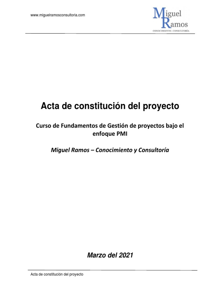 Plantilla - Acta de Constituci N Del Proyecto (MR - CyC) - EJEMPLO | Descargar gratis PDF ...