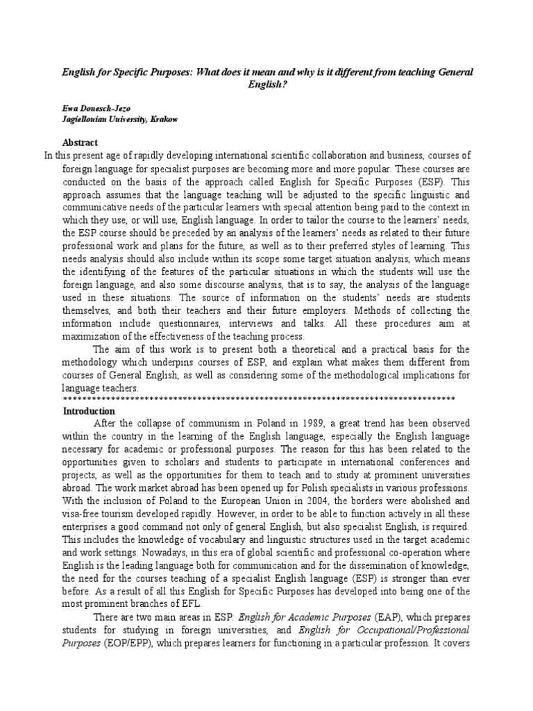 English For Specific Purposes Article | PDF | Teaching Method ...