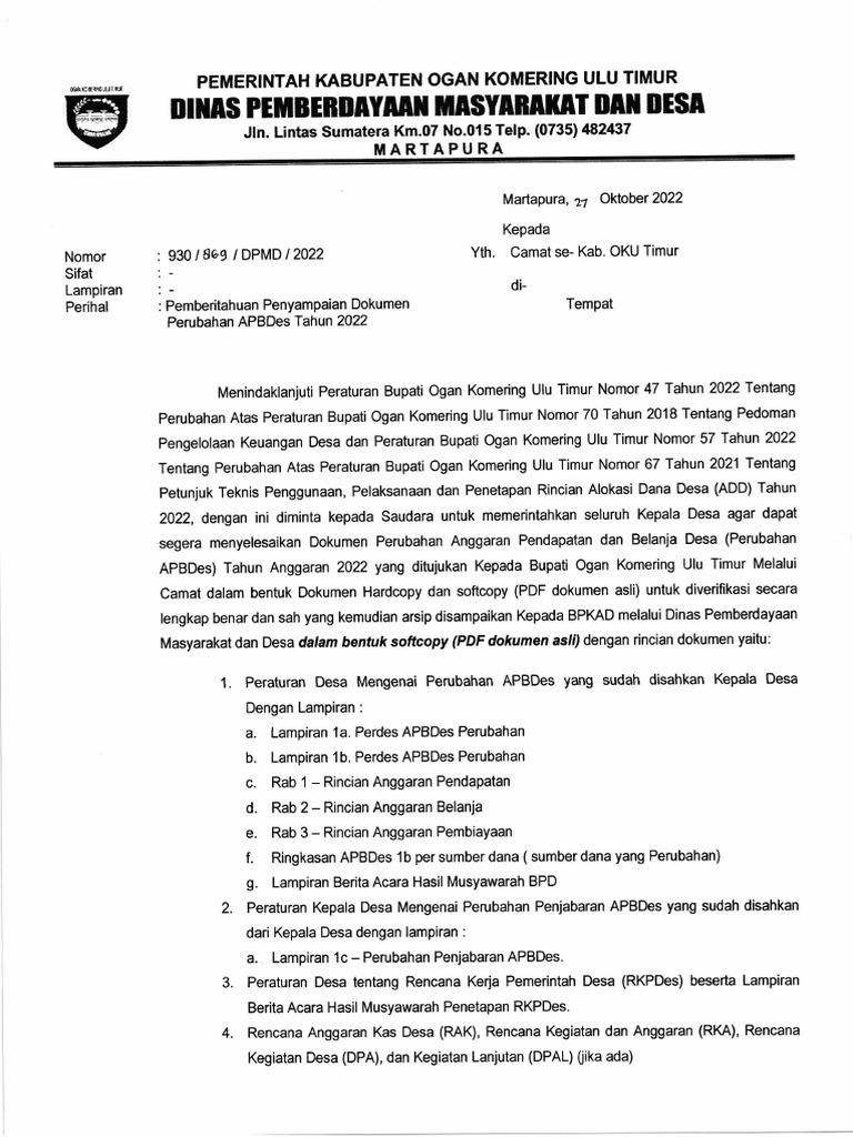 Dokumen Perubahan APBDes | PDF