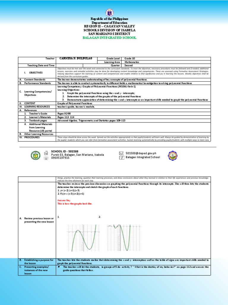 DLL Math 10 Q2 D4 | Download Free PDF | Learning | Teachers