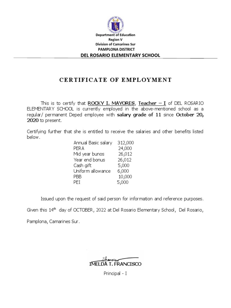 Cert of Employment | PDF | Business | Working Conditions