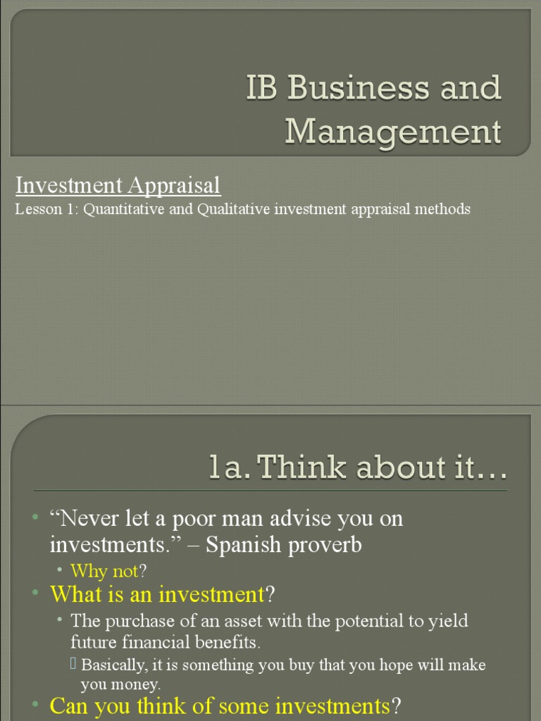 Investment Appraisal With Solved Examples | PDF | Investing ...