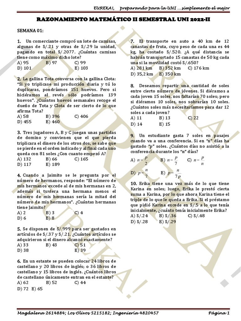 RM Ii (Semestral) - Semana 01 - Calificada | PDF