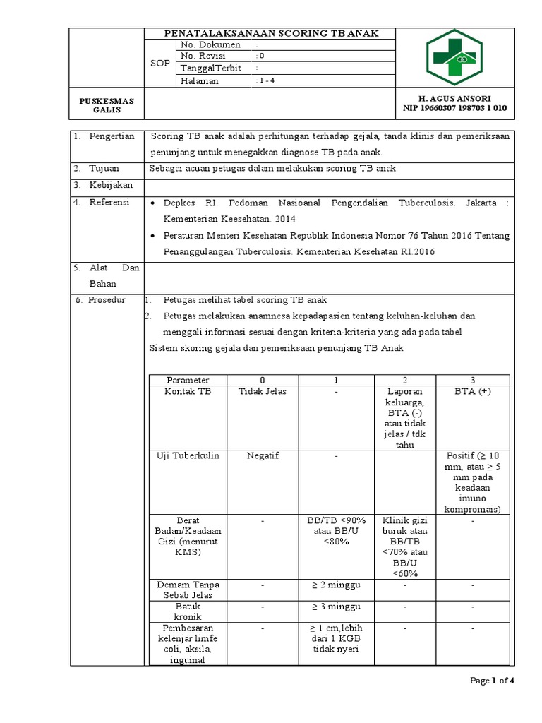 Sop Penatalaksanaan Scoring TB Anak | PDF