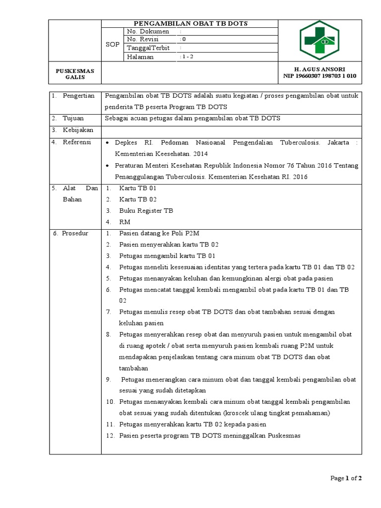 Sop Pengambilan Obat TB Dots | PDF