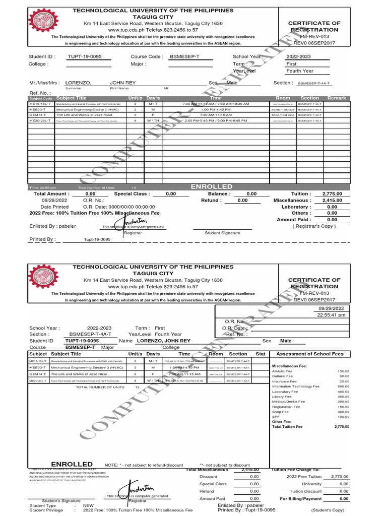Reg Cor2 | PDF | Fee | Tuition Payments