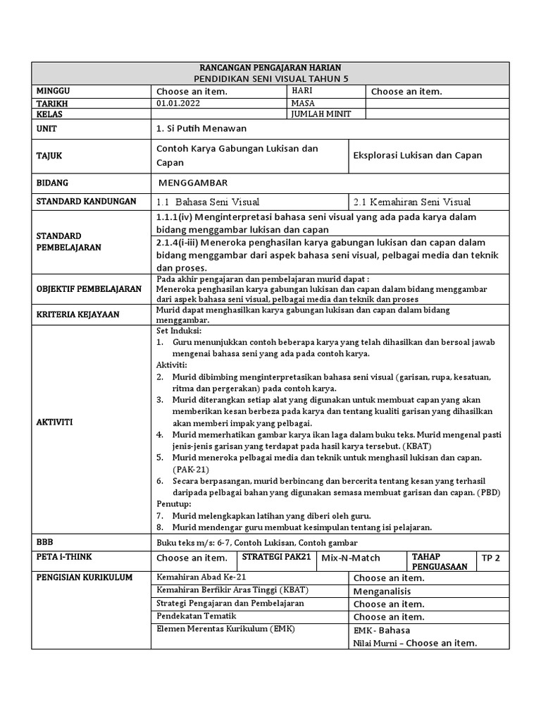 Si Putih Menawan RPH SENI | PDF | Karier & Perkembangan | Seni