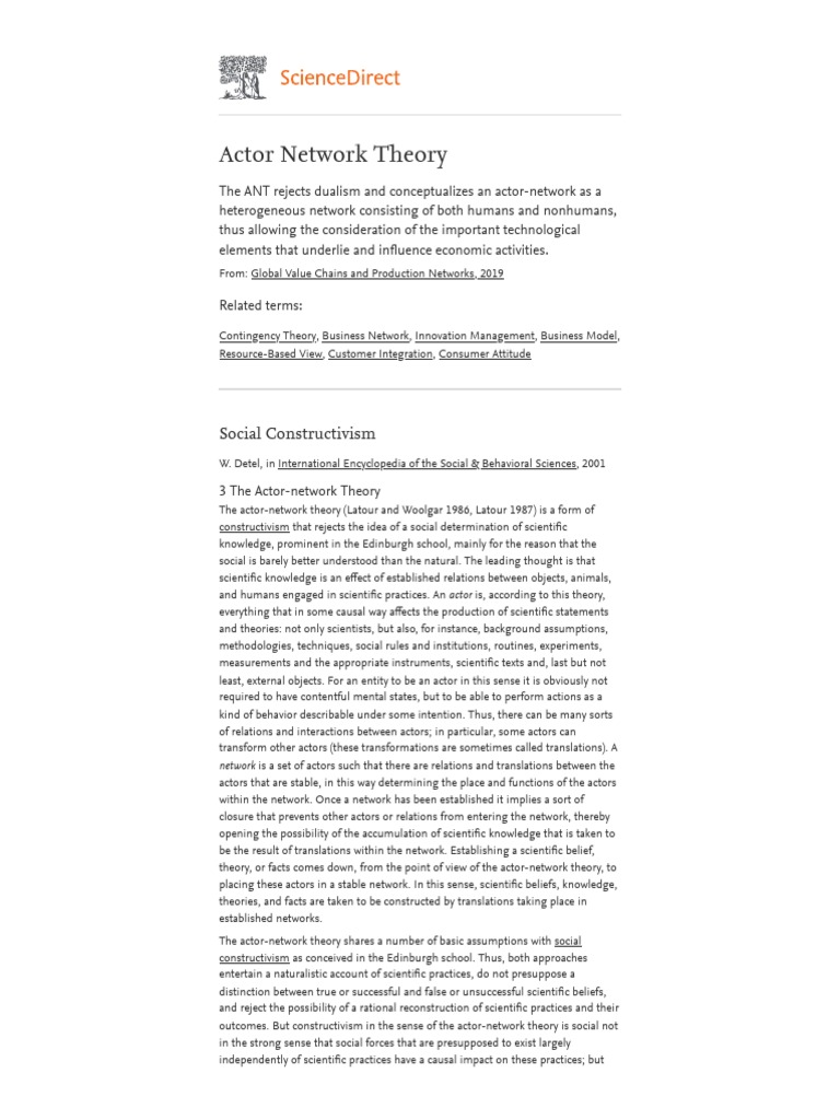 Actor Network Theory An Overview Sciencedirect Topics Pdf