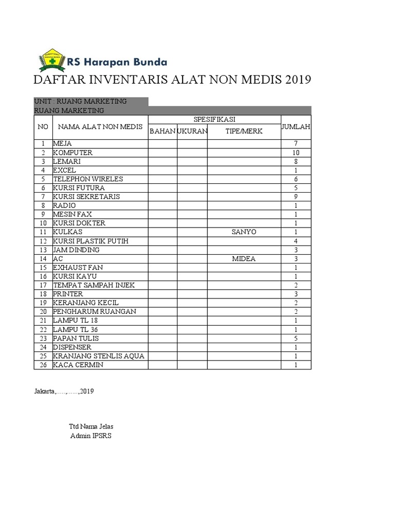 Data Inventaris Non Medis | PDF