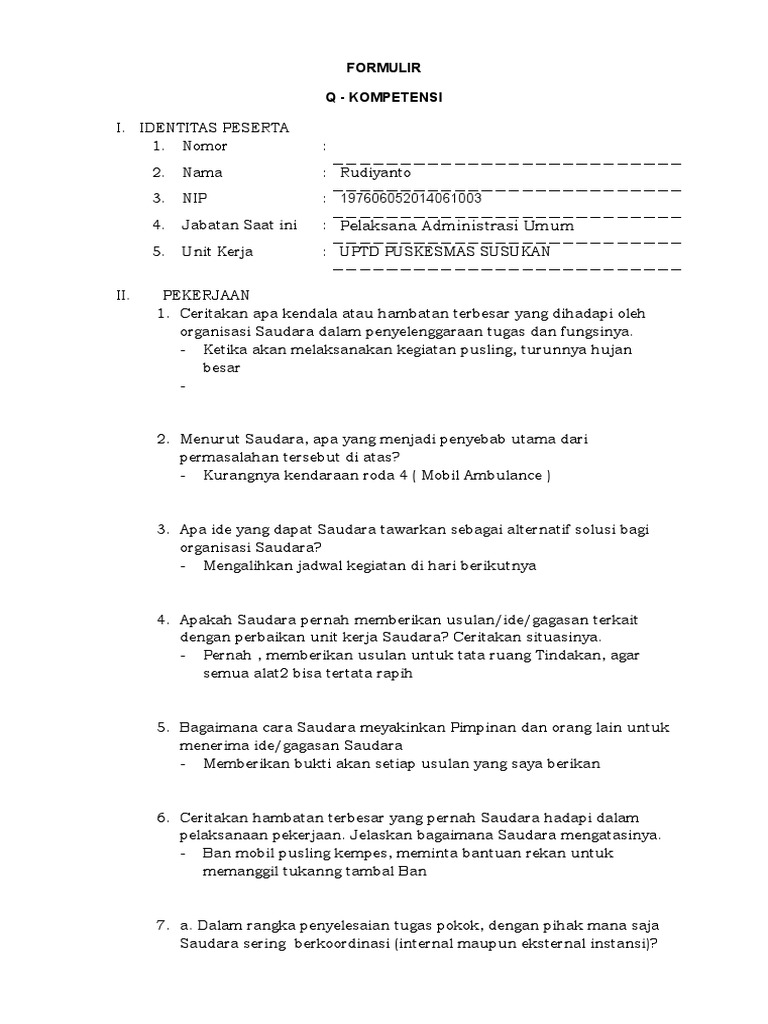 Form Q Kompetensi | PDF | Karier & Perkembangan
