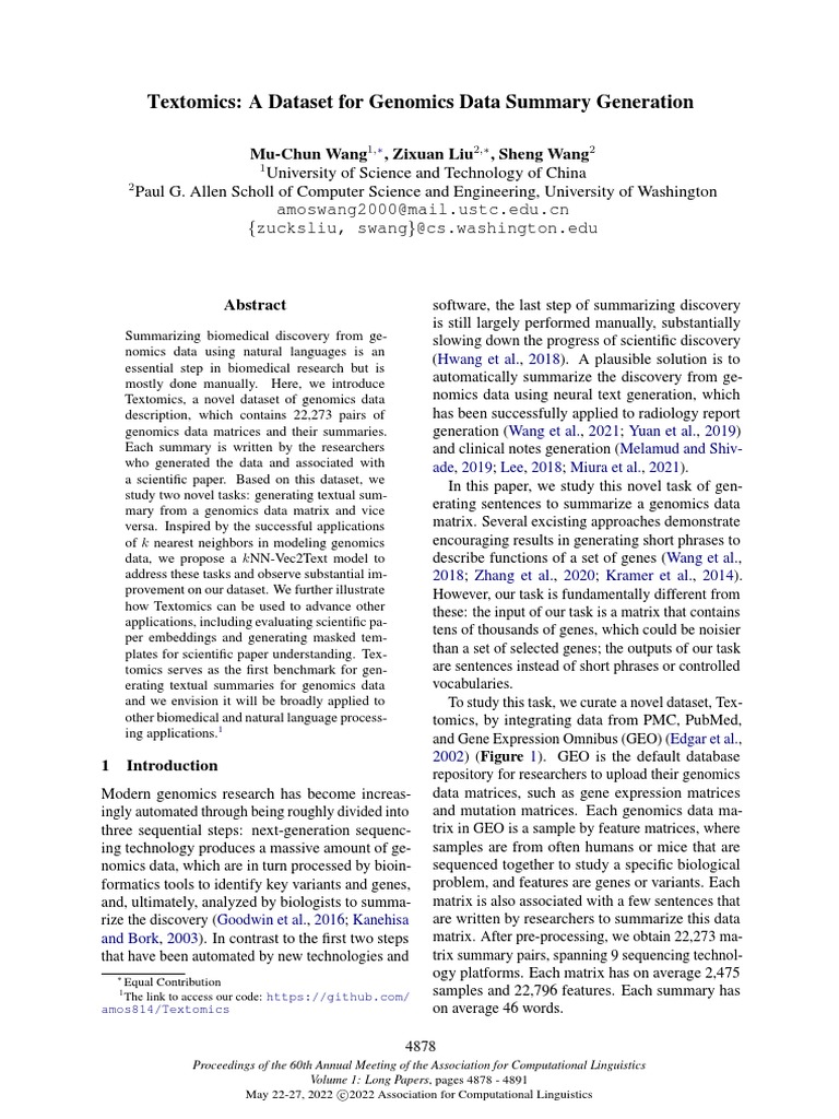 Textomics: Genomics Data Summary Dataset | PDF | Genomics | Matrix ...