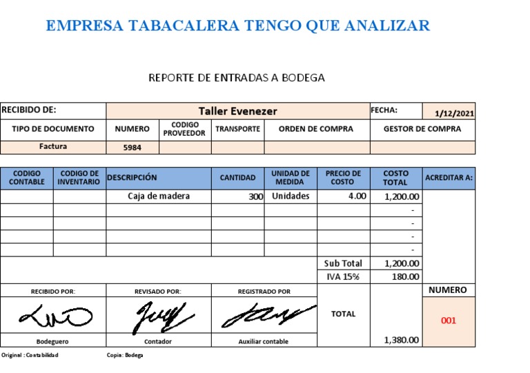 Análisis de Reporte de Entrada Bodega | PDF