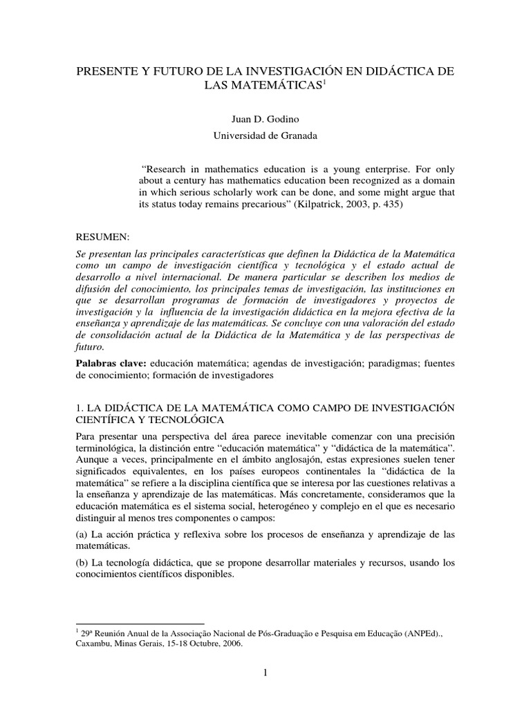 Godino (2006) Presente - Futuro - DDM | PDF | Método de enseñanza ...