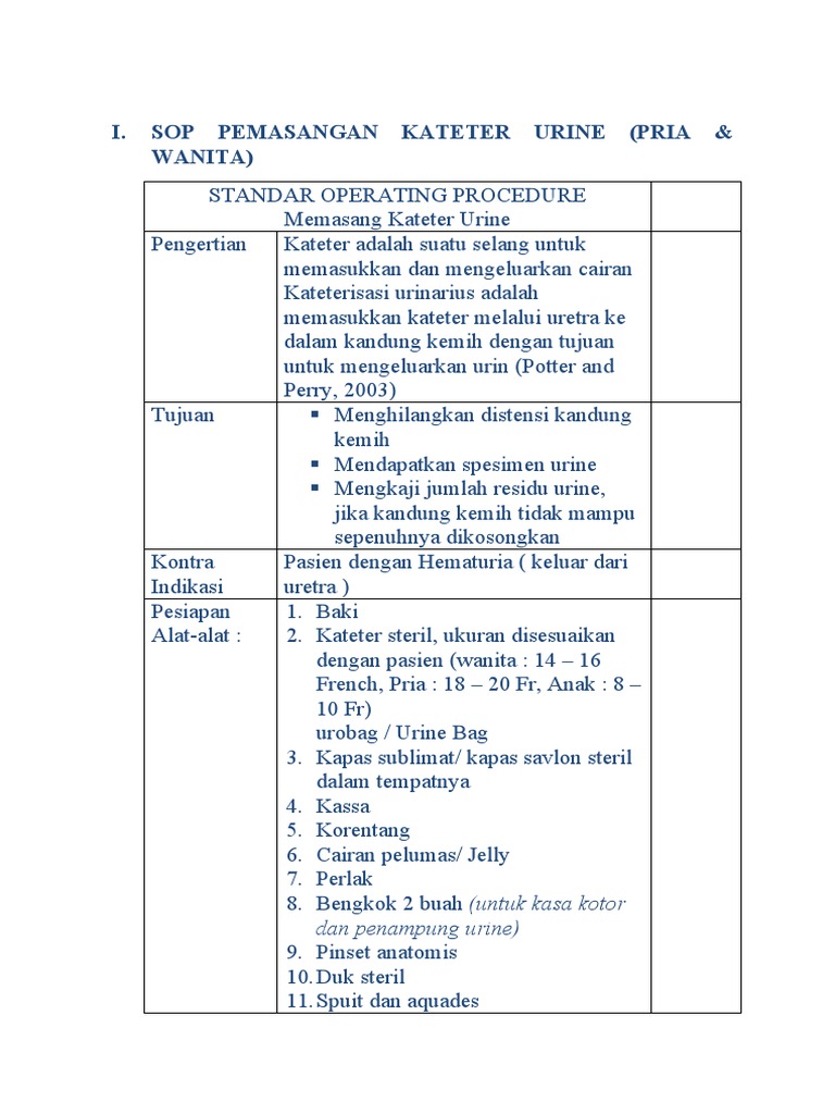 Sop Pemasangan Kateter Urine | PDF | Griya & Taman | Kesehatan Holistik