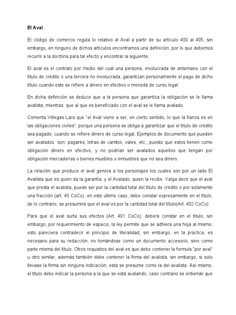 Definición y Función del Aval | PDF | Instrumento negociable | Dinero