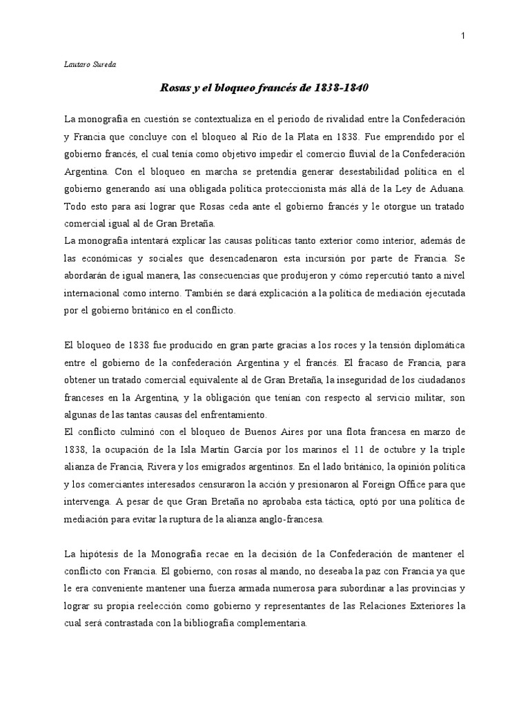 Rosas y El Bloqueo Francés de 1838-1840 | PDF | Relaciones Internacionales | Conflictos