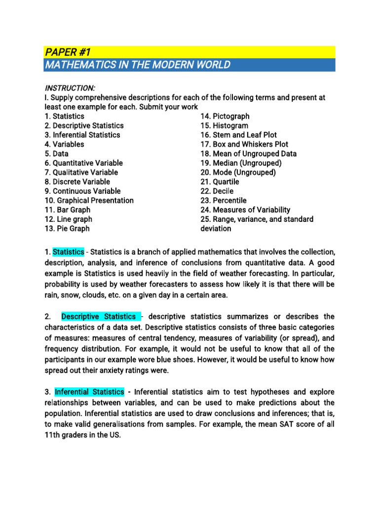 Guiang Mamow Paper 1 Statistical Terms | PDF | Statistics | Descriptive ...