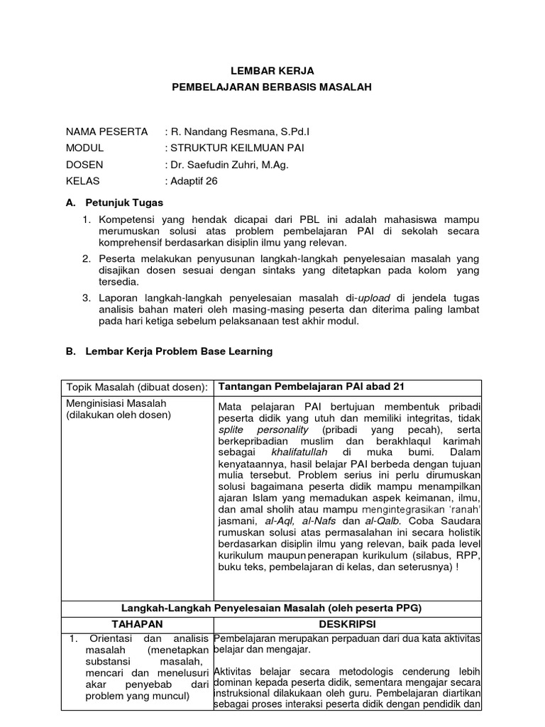 Analisis Materi PBL Keilmuan PAI | PDF | Karier & Perkembangan