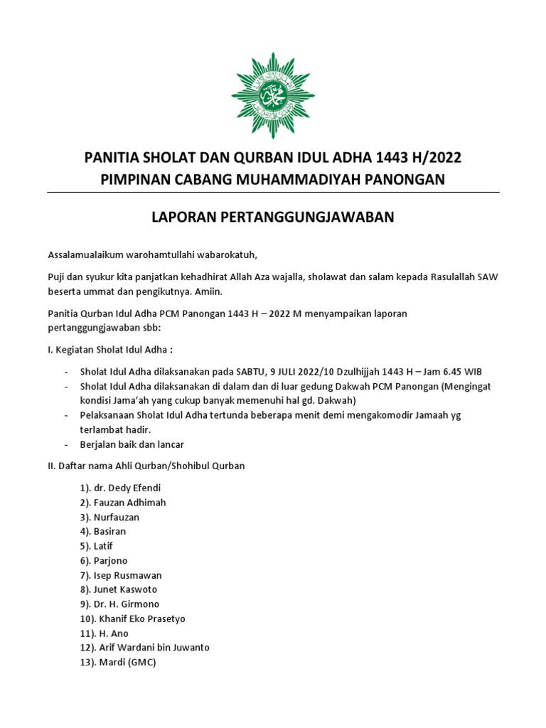 LPJ Qurban 1443 H PCM PANONGAN | PDF