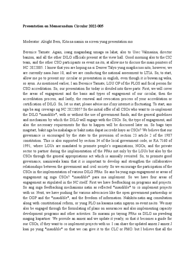 Presentation On Memorandum Circular 2022-005 | PDF | Governance | Government
