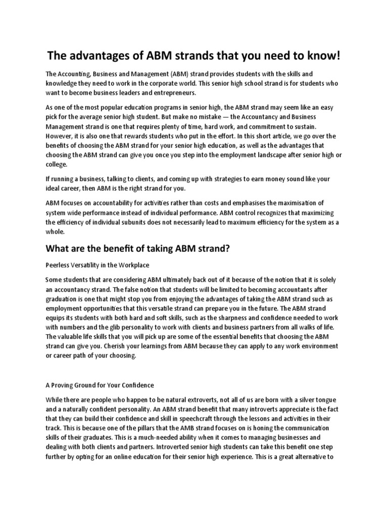 The Advantages of ABM Strands That You Need To Know | PDF | Critical ...