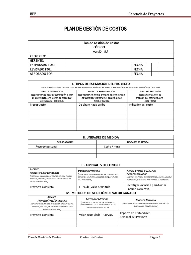 Plan de Gestión de Costos | PDF | Presupuesto | Medición