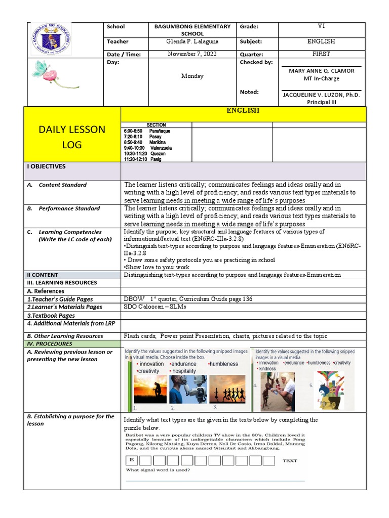 Daily Lesson Log - English Quarter 2 | PDF | Learning | Behavior Modification