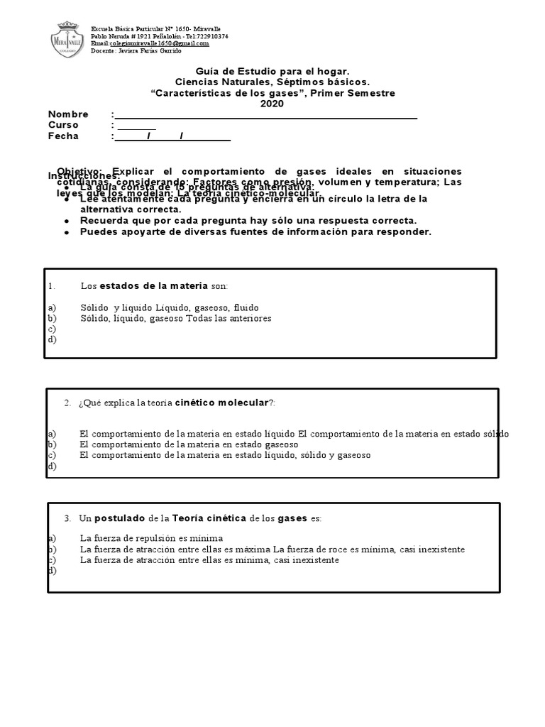 Guía de Gases para Séptimos Básicos | PDF | Gases | Líquidos