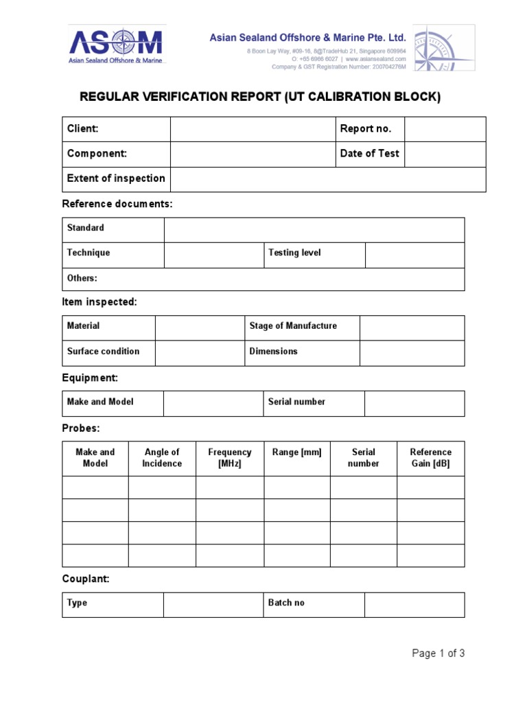 Regular Verification Report (Ut Calibration Block) | PDF ...