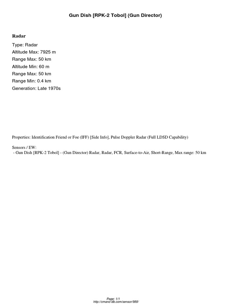 Gun Dish (RPK-2 Tobol) | PDF