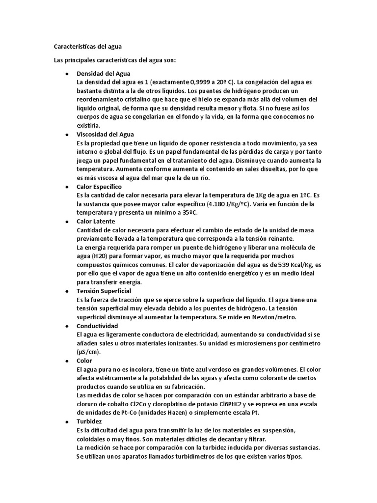 Características y Propiedades Del Agua | Descargar gratis PDF | Propiedades del agua | Agua