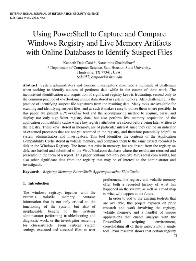 Using PowerShell To Capture and Compare Windows Registry and Live Memory Artifacts With Online ...