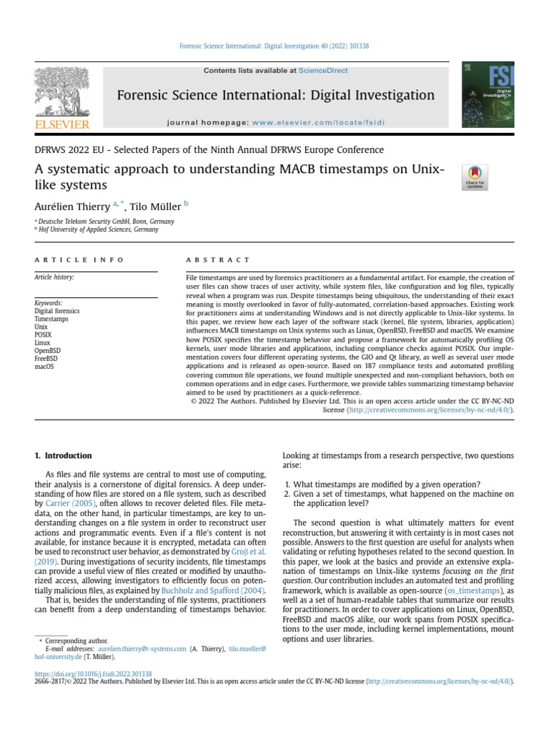 2022 A Systematic Approach To Understanding Macb Timestamps On Unix Like Systems Pdf File