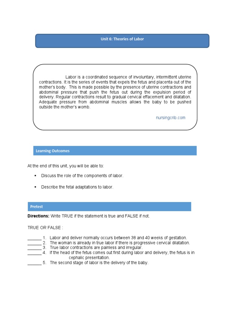 Module NCM 107 Unit 6 | PDF | Childbirth | Uterus
