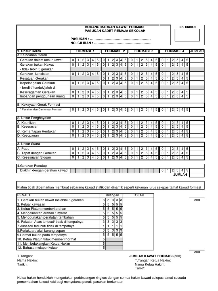 2022 Borang Markah Kawad Formasi KRS | PDF