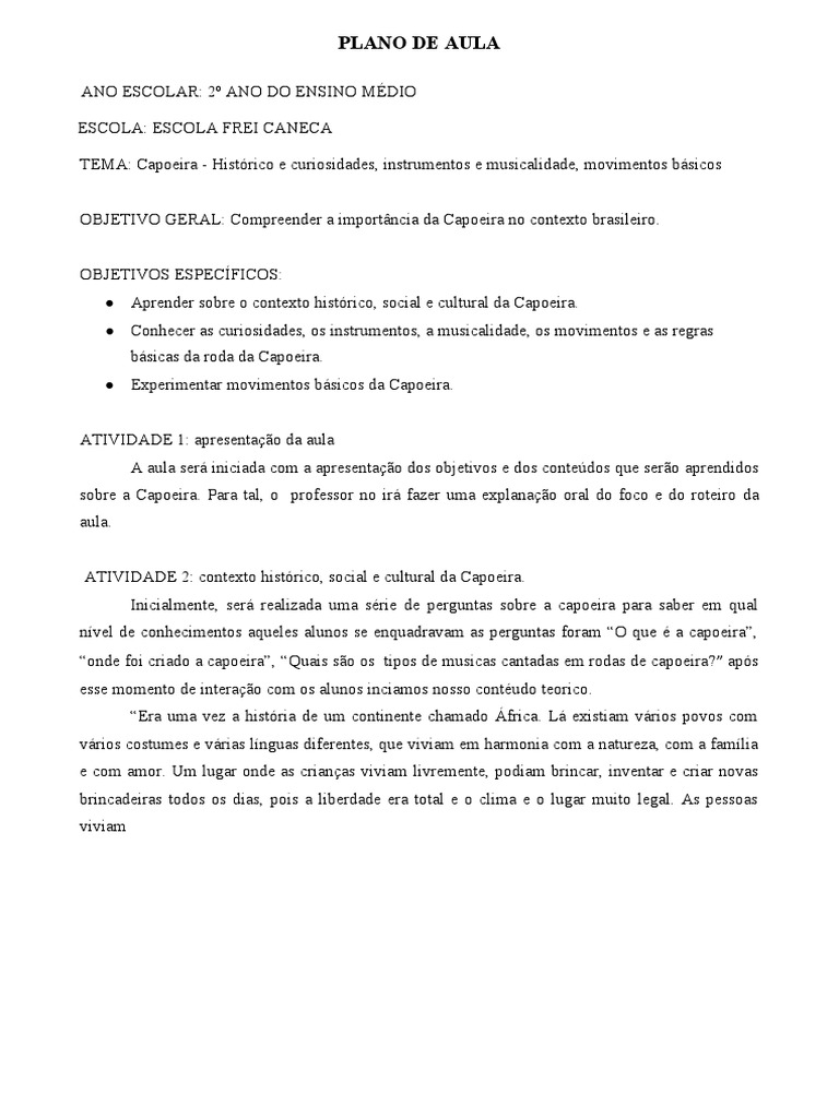 Capoeira - Plano de Aula | PDF