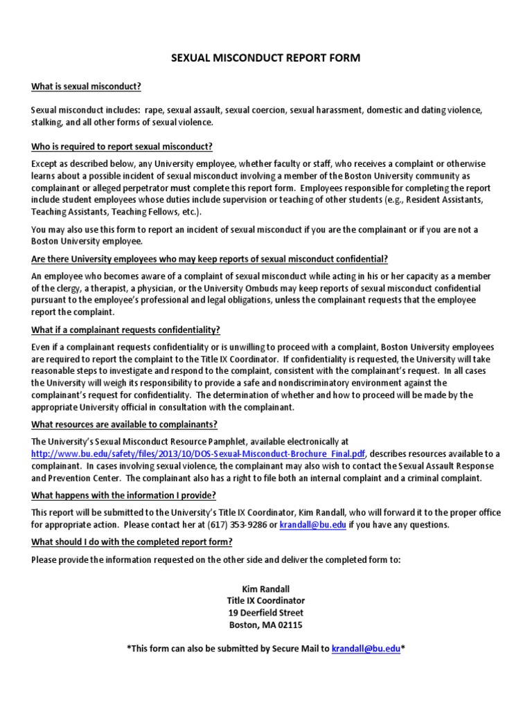 Sexual Misconduct Report Form | PDF | Sexual Assault | Title Ix