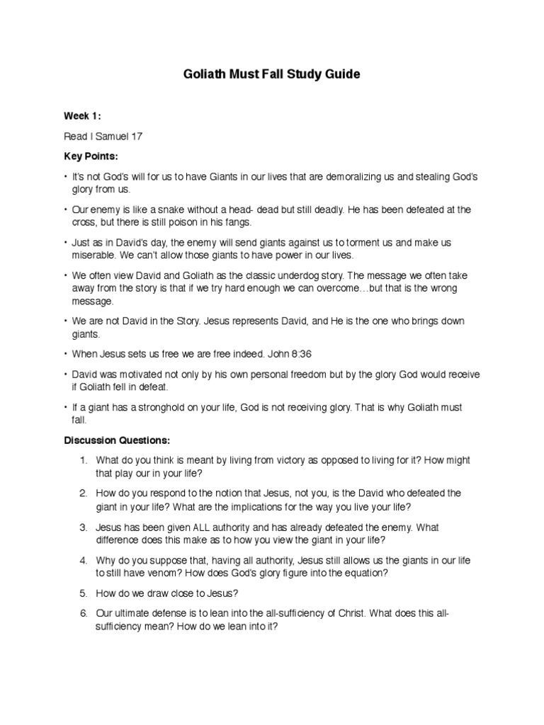 Goliath Must Fall - Study Guide | Download Free PDF | Jesus | Anger