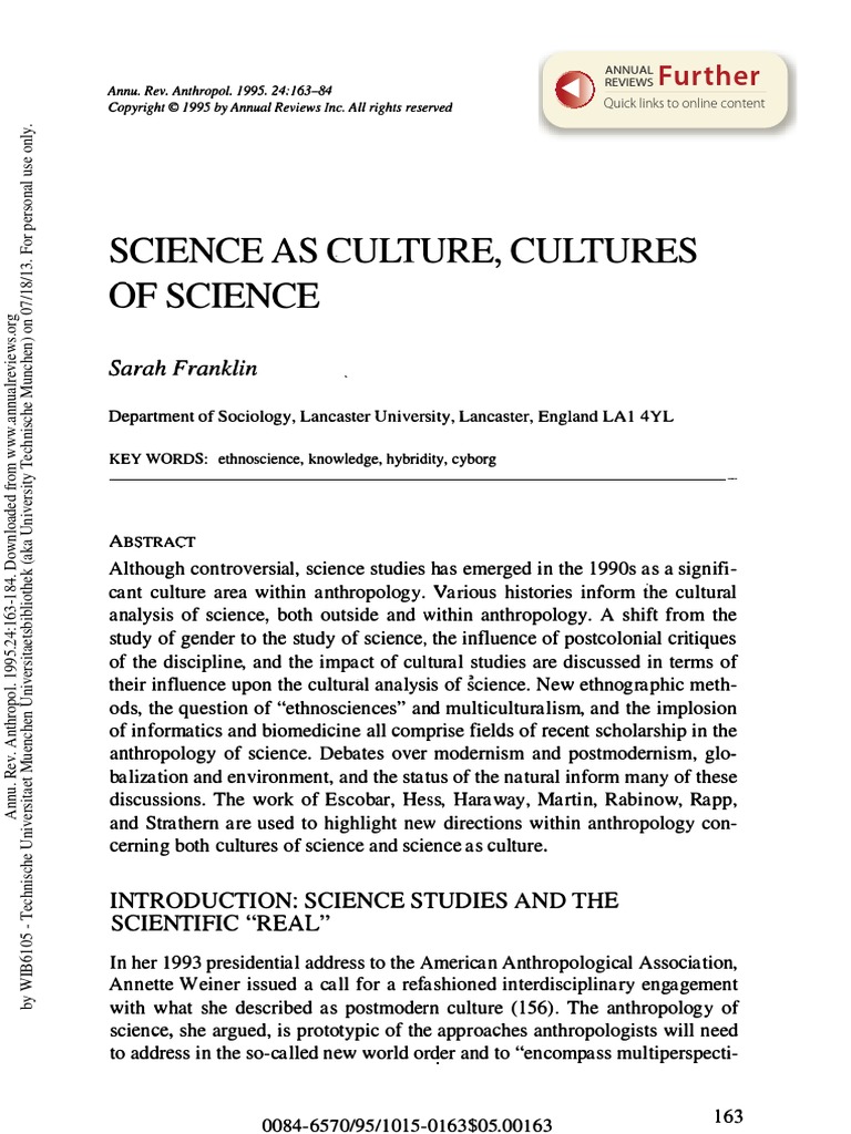 Franklin, Sarah - Science As Culture, Cultures of Science | PDF ...