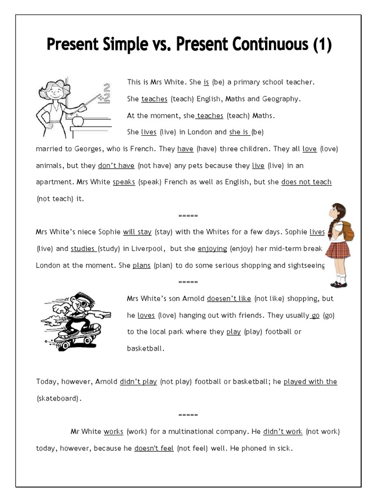 Text Simple Present Vs Present Continuous | PDF