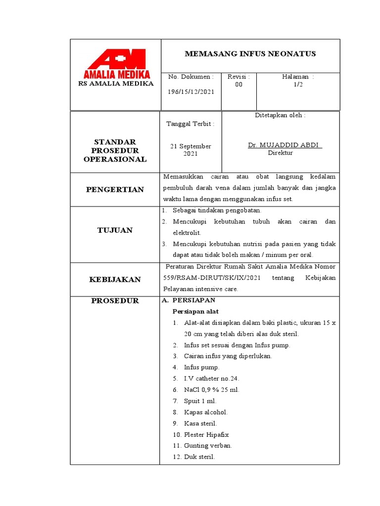 Spo Memasang Infus Neonatus | PDF