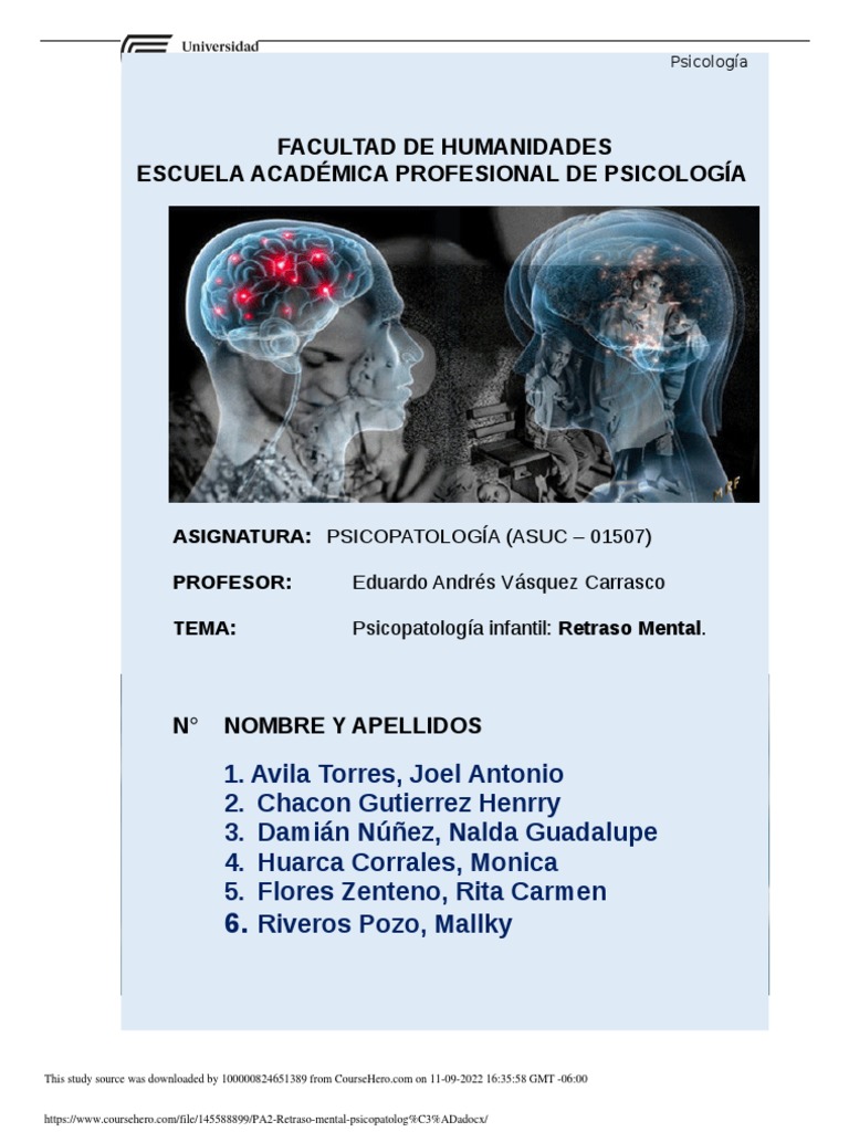 PA2 Retraso Mental Psicopatolog A | PDF | Trastorno del desarrollo | Discapacidad intelectual