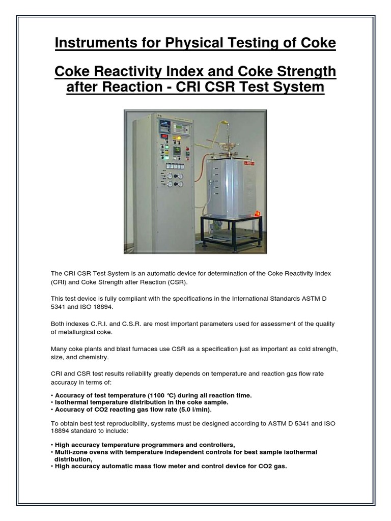 Cri CSR Testing System Rba | PDF | Coke (Fuel) | Flow Measurement