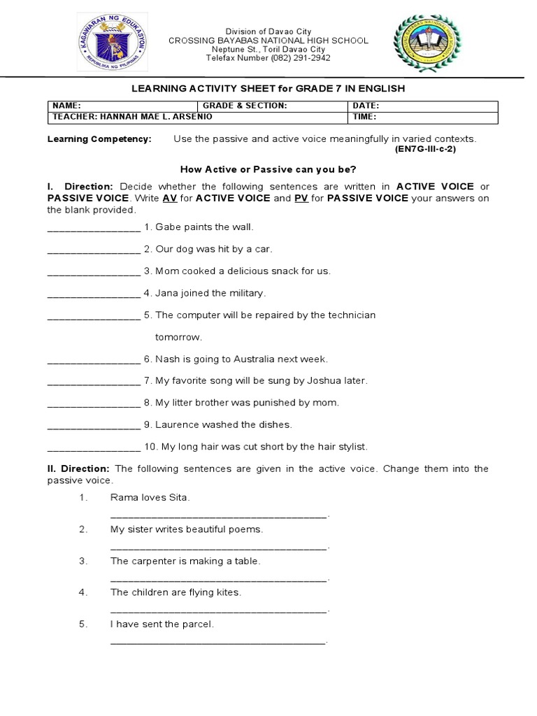 Learning Activity Sheet For Grade 7 in English | PDF