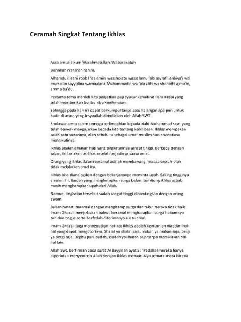 Ceramah Singkat Tentang Ikhlas | PDF